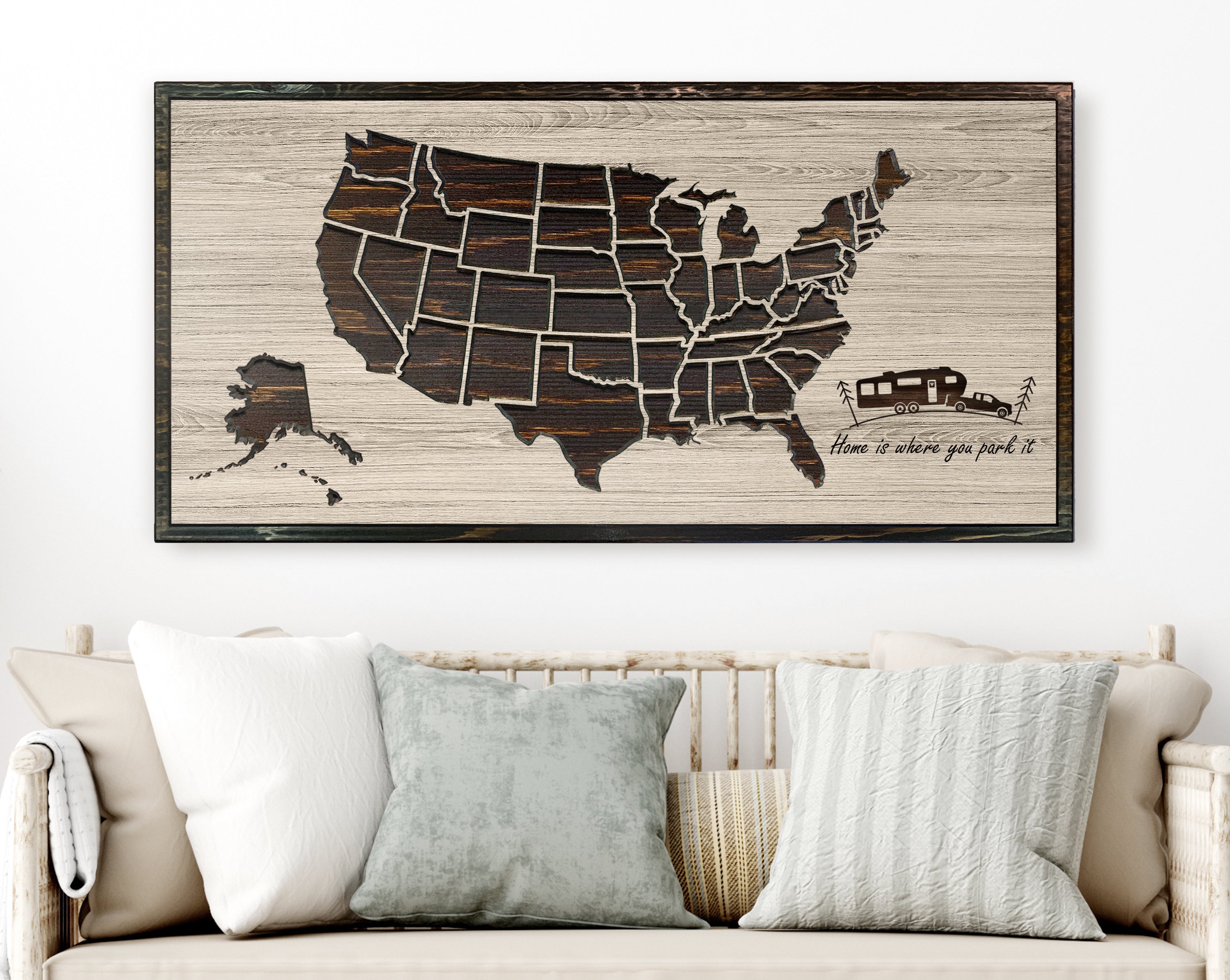 Camping Push Pin Travel Map - US Map Wood Wall Art