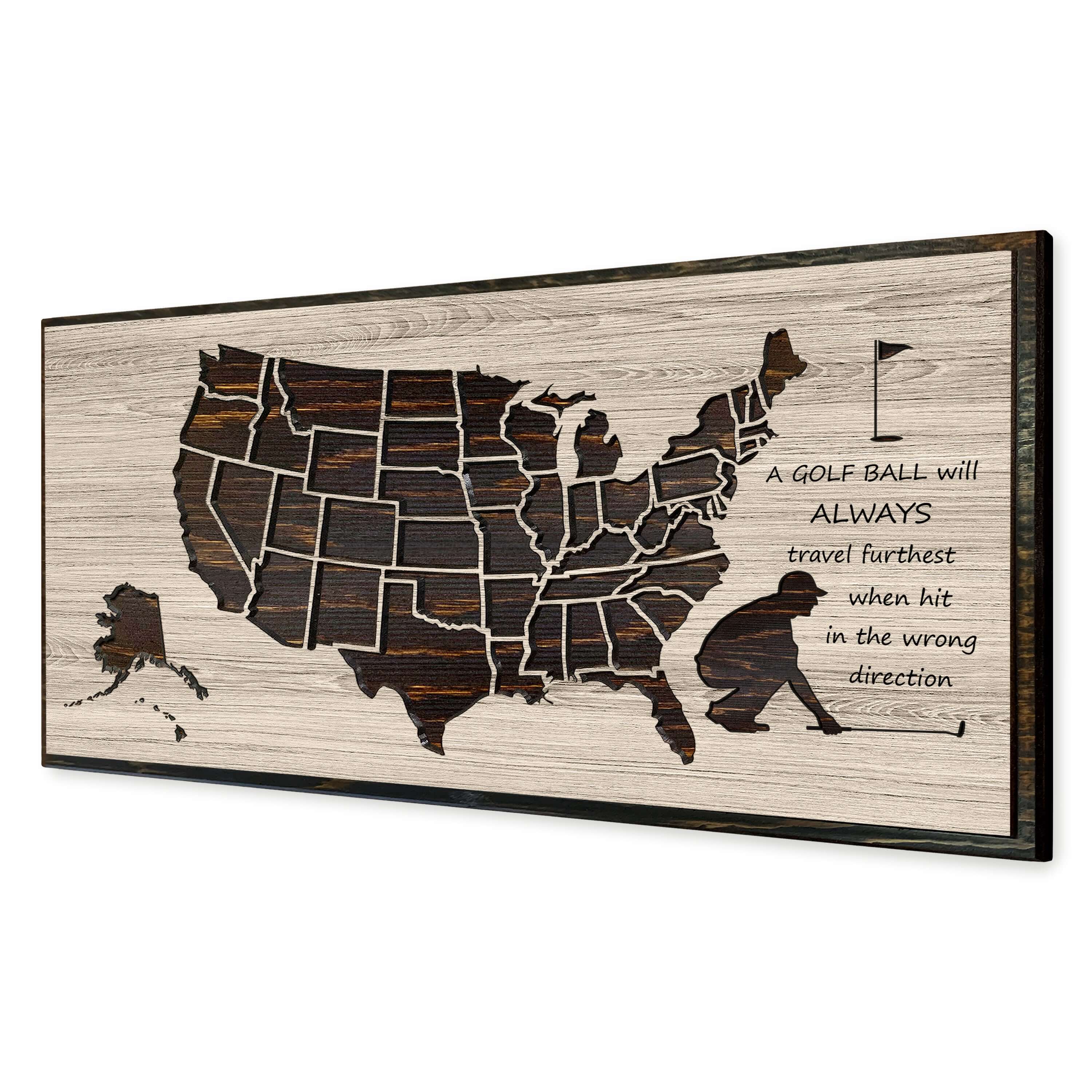 US push pin golf map - Custom carved wooden map
