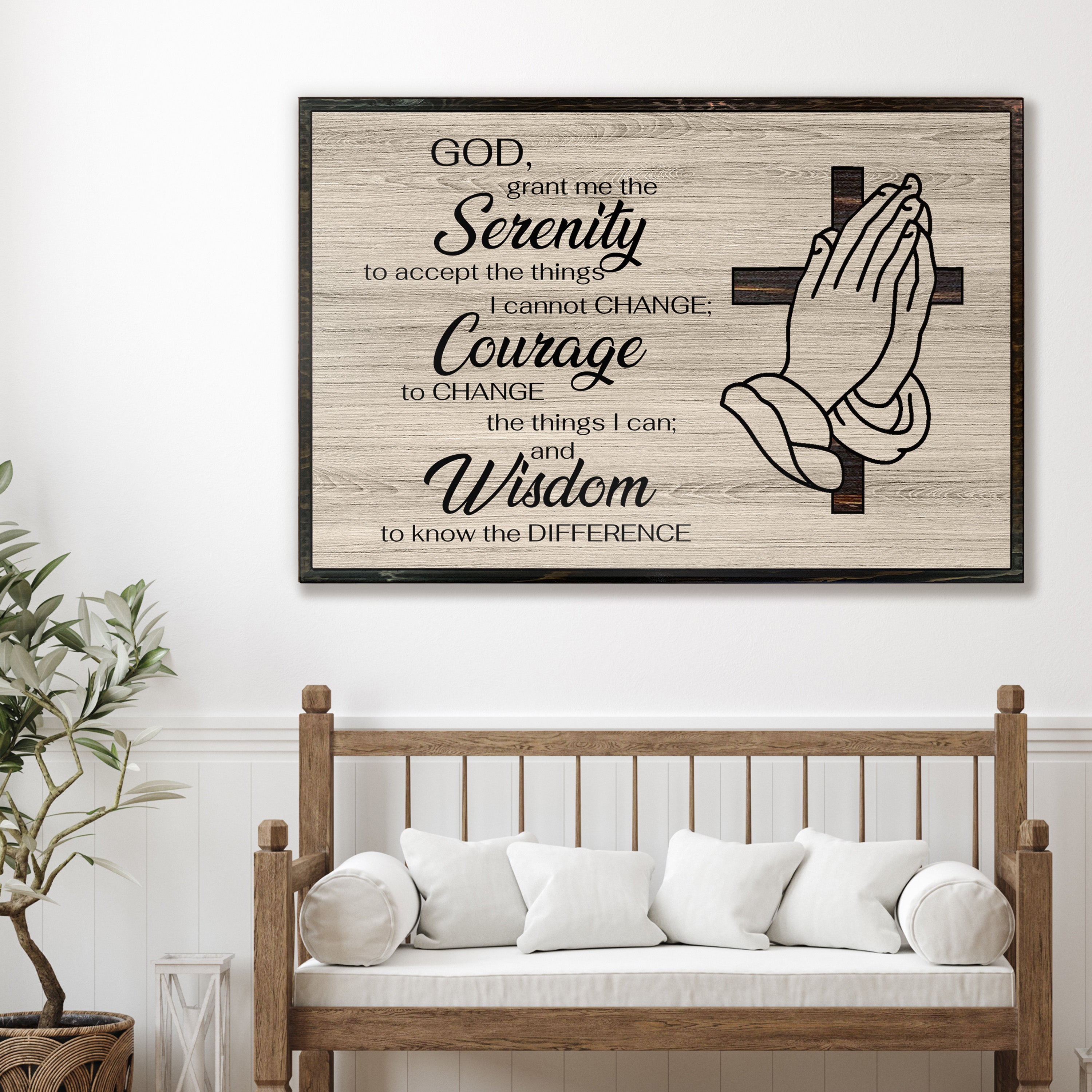 Praying Hands with Cross - Handcrafted Religious Wood Wall Art