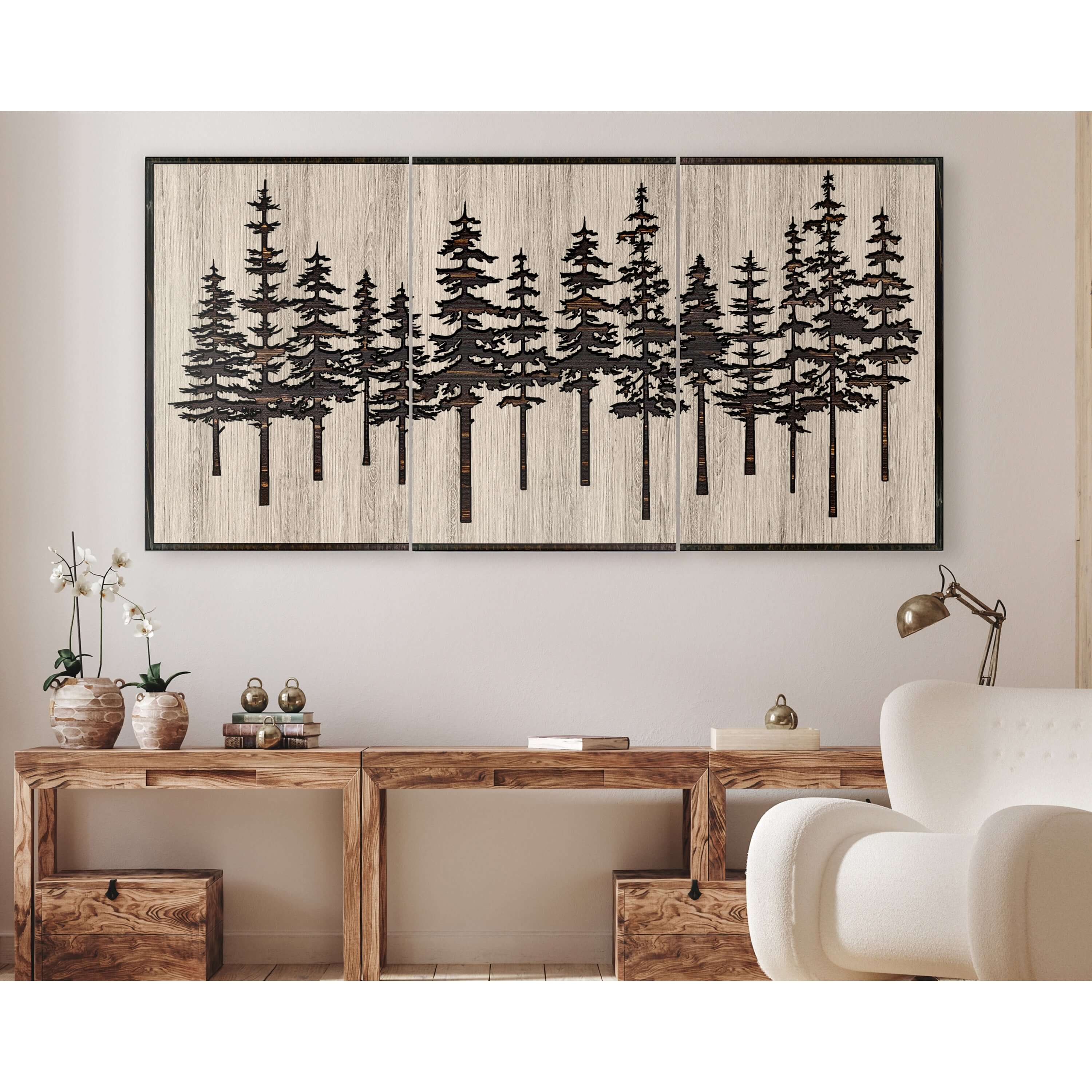 Pine Tree Forest Art - Custom Carved Wood Wall Art - Howdy Owl