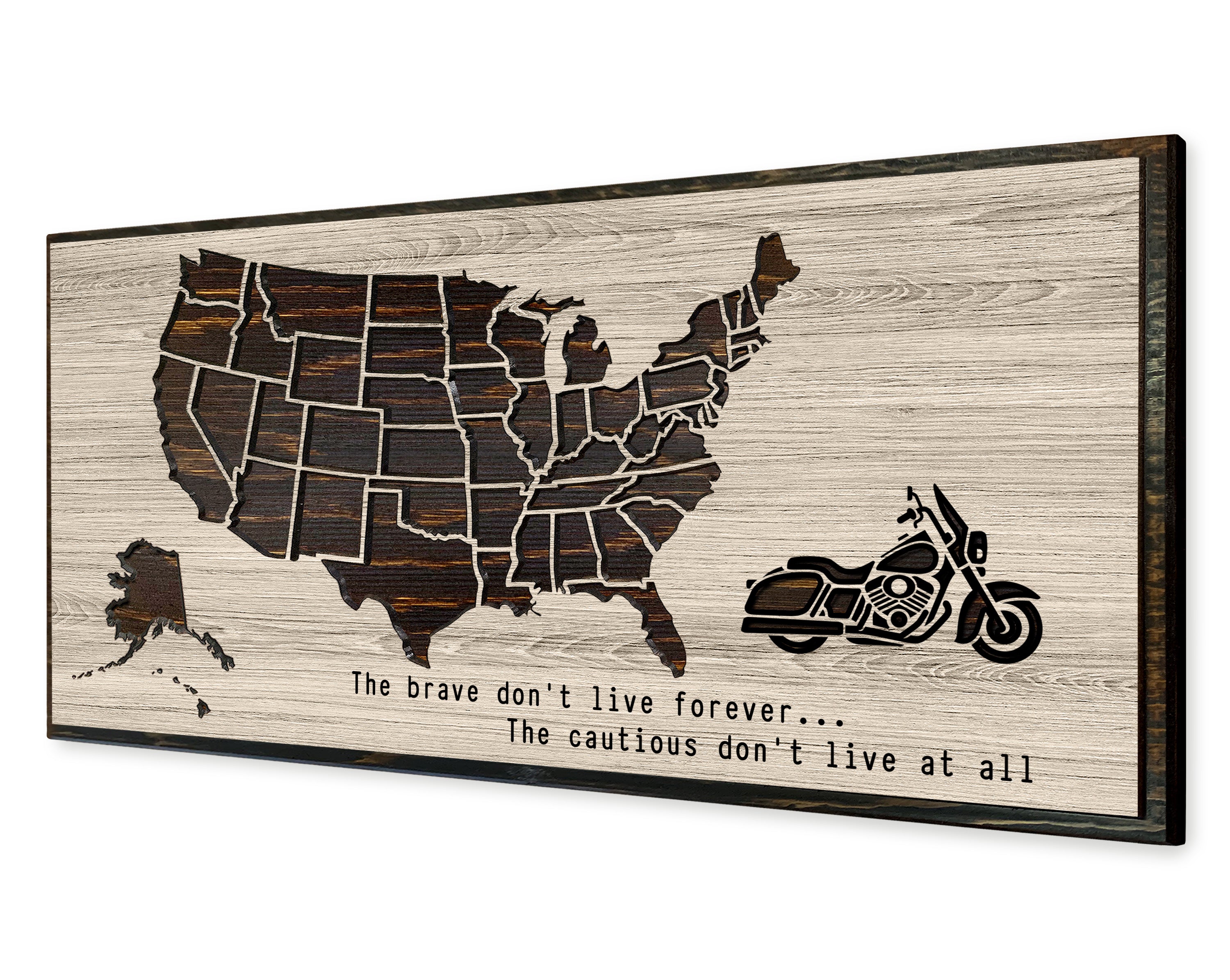 Motorcycle Rider Gifts - US Push Pin Map - Wood Map