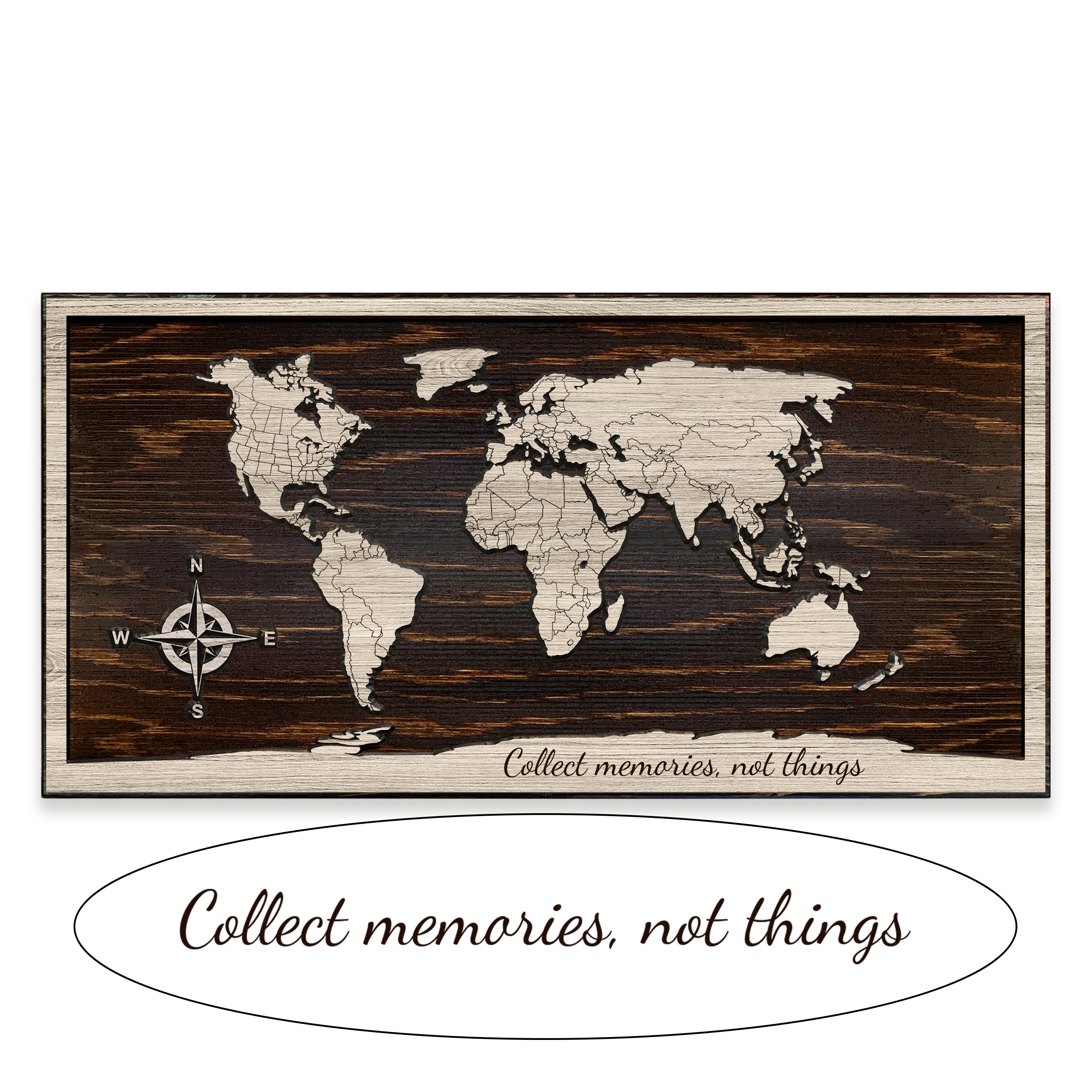 Custom World Map Wall Art - Carved Wood - Push Pin Map